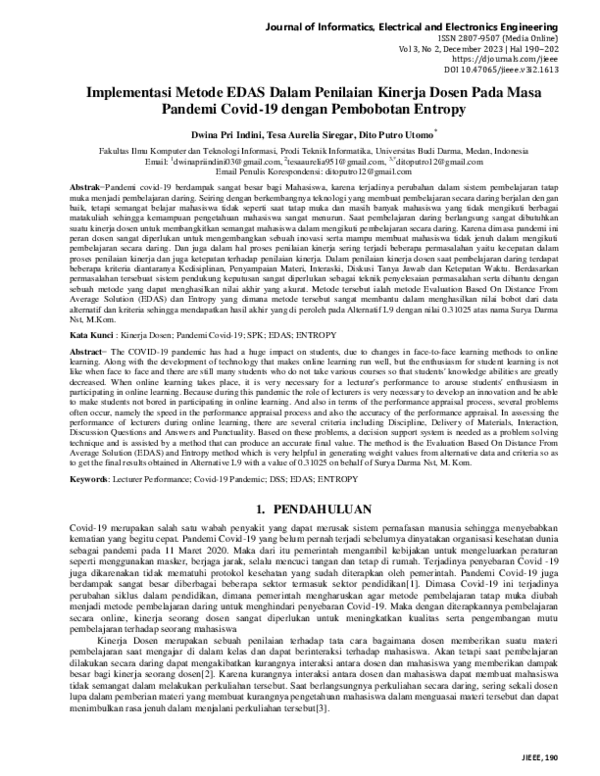 (PDF) Implementasi Metode EDAS Dalam Penilaian Kinerja Dosen Pada Masa Pandemi Covid-19 dengan ...