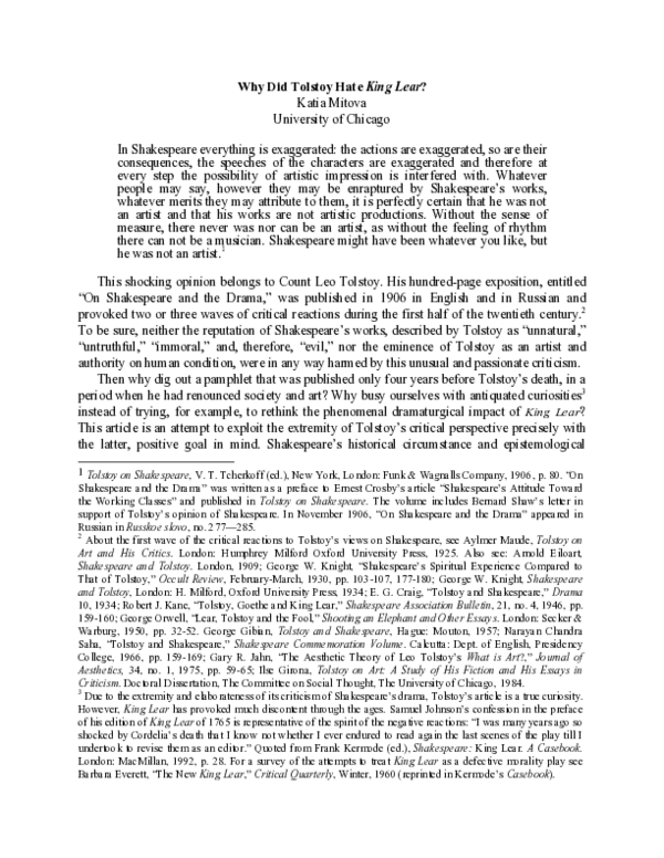 (PDF) Why Did Tolstoy Hate King Lear