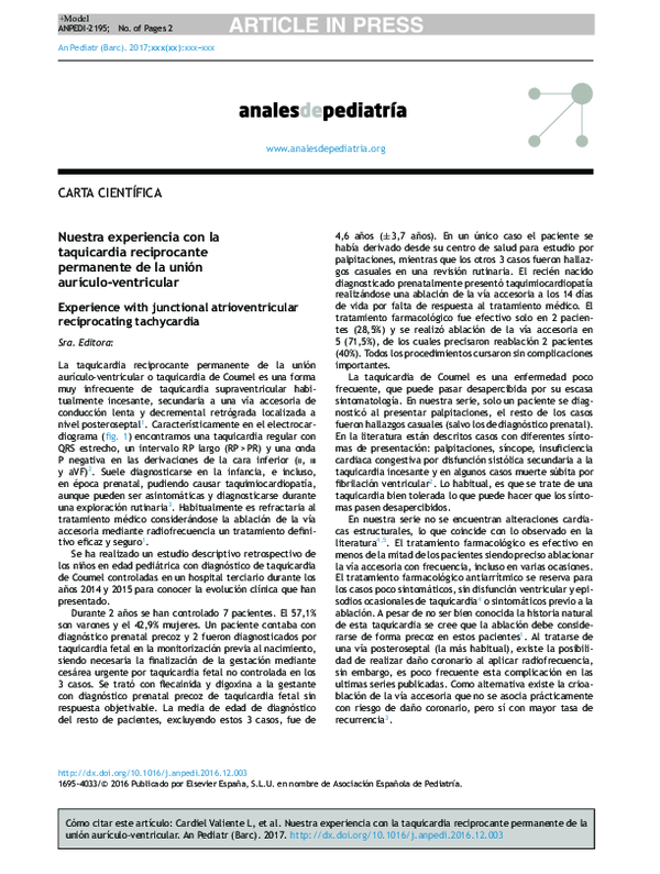 (PDF) Nuestra experiencia con la taquicardia reciprocante permanente de ...