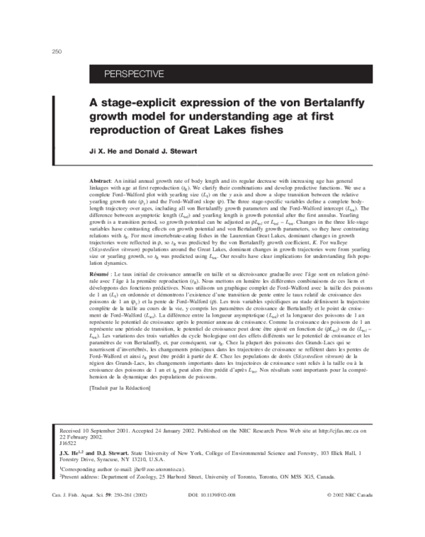 (PDF) A stage-explicit expression of the von Bertalanffy growth model for understanding age at ...