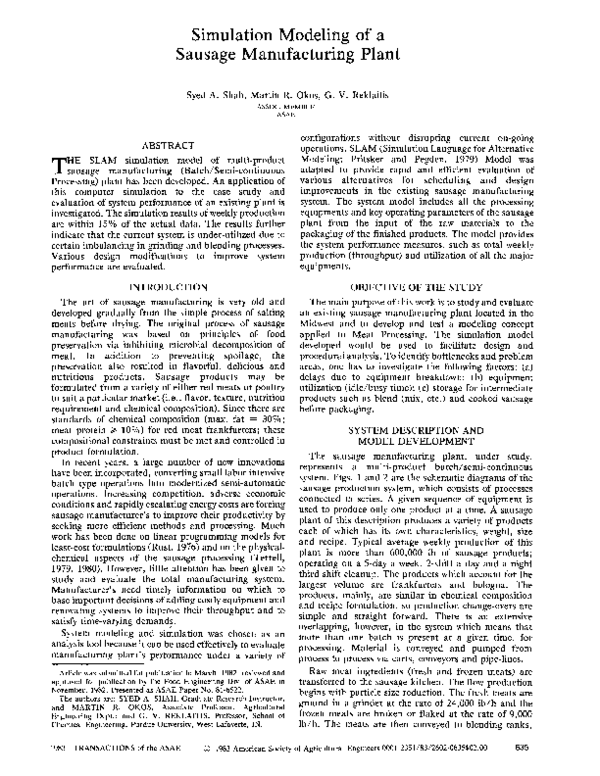 (PDF) Simulation Modeling of a Sausage Manufacturing Plant