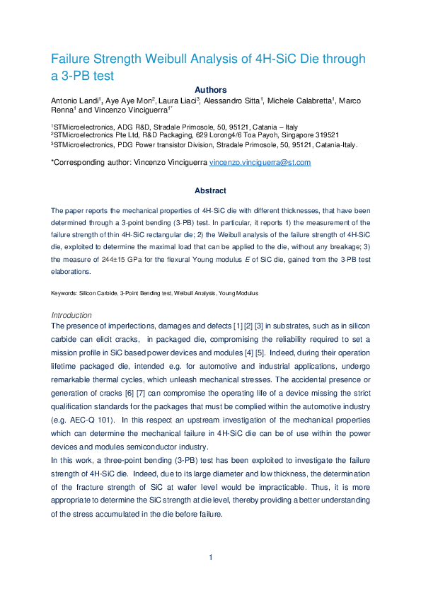 (PDF) Failure Strength Weibull Analysis of 4H-SiC Die through a 3-PB test