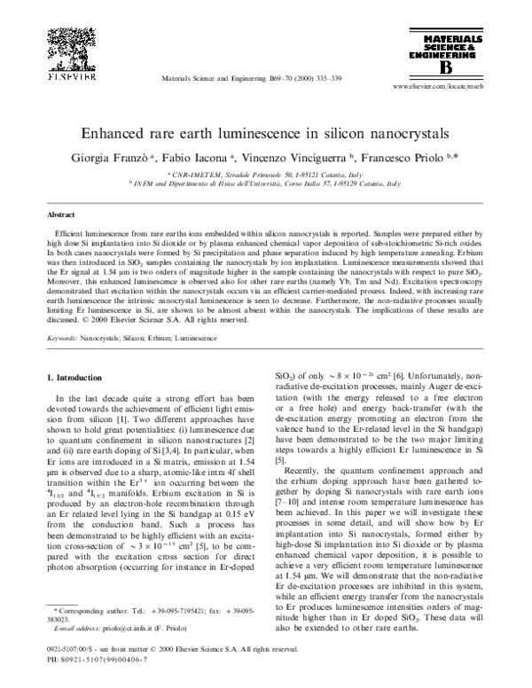 (PDF) Enhanced rare earth luminescence in silicon nanocrystals