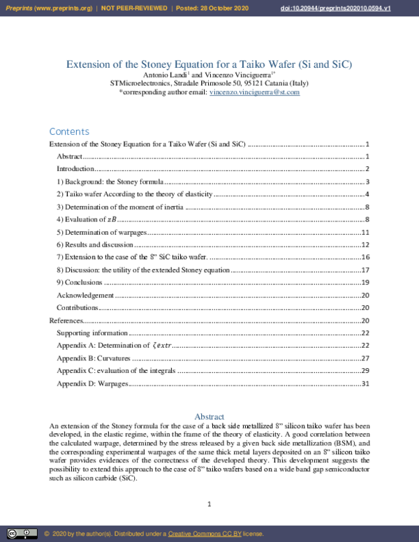 (PDF) Extension of the Stoney Equation for a Taiko Wafer (Si and SiC)