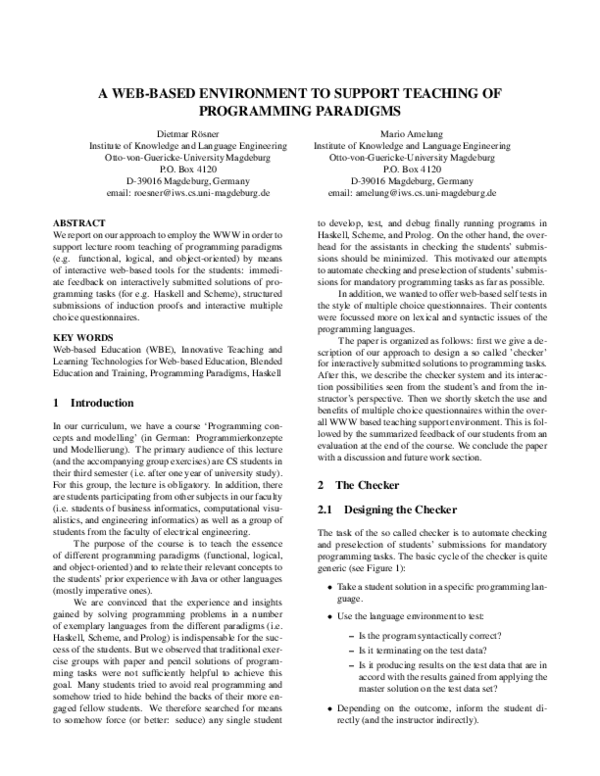 (PDF) A Web-Based Environment to Support Teaching of Programming Paradigms