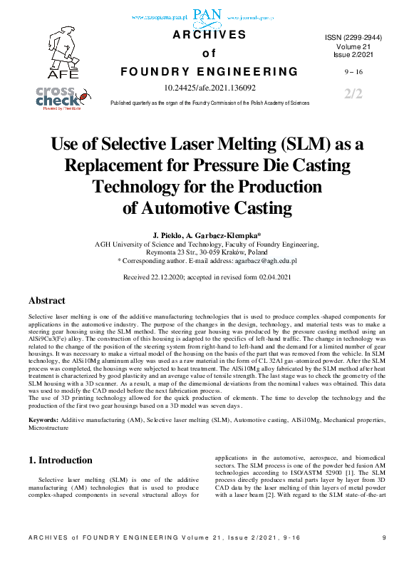 (PDF) Use of Selective Laser Melting (SLM) as a Replacement for ...