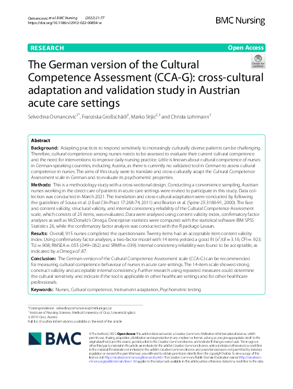 (PDF) The German version of the Cultural Competence Assessment (CCA-G ...
