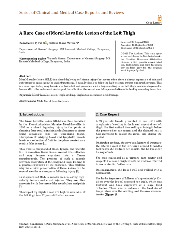 (PDF) A Rare Case of Morel-Lavallée Lesion of the Left Thigh