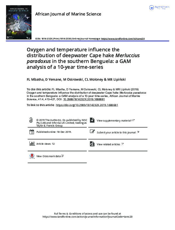 (PDF) Oxygen and temperature influence the distribution of deepwater ...
