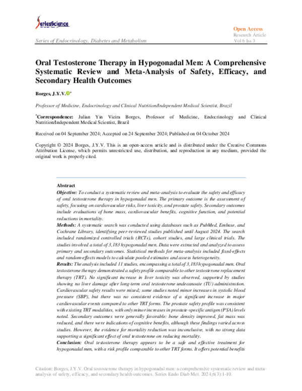(PDF) Oral Testosterone Therapy in Hypogonadal Men: A Comprehensive ...