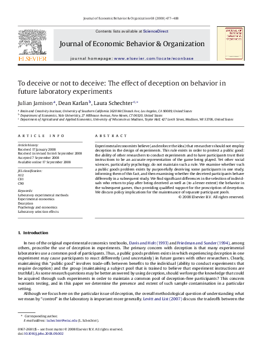 (PDF) To deceive or not to deceive: The effect of deception on behavior in future laboratory ...