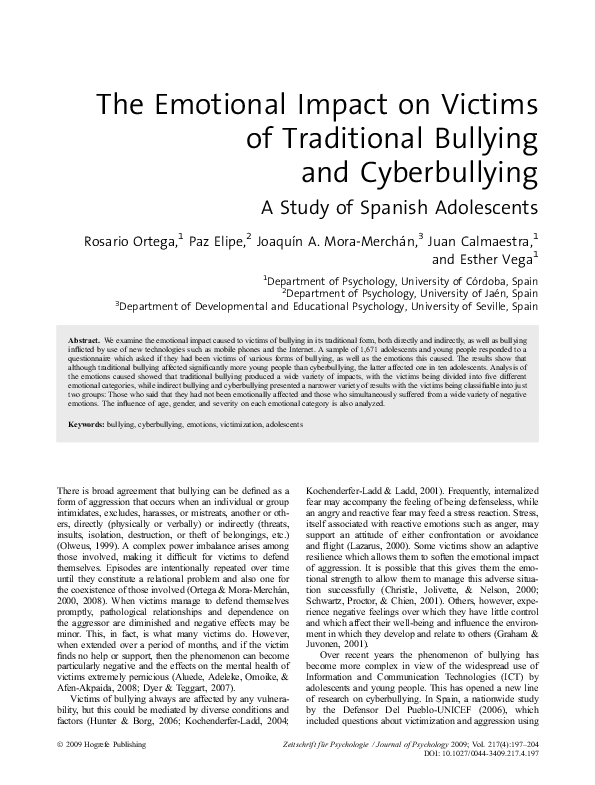 (PDF) The Emotional Impact on Victims of Traditional Bullying and ...