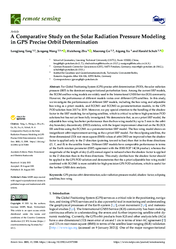 (PDF) Solar Radiation Pressure in GPS Orbit Determination: A Study