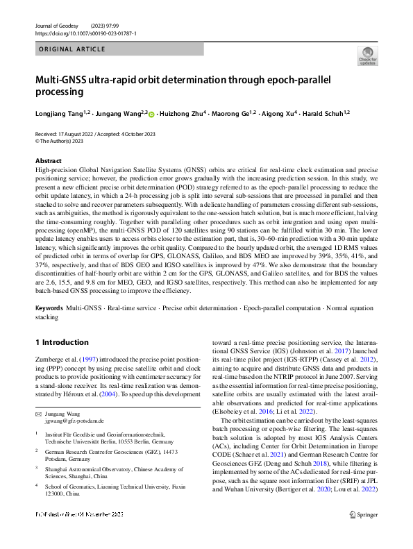 (PDF) Multi-GNSS ultra-rapid orbit determination through epoch-parallel processing