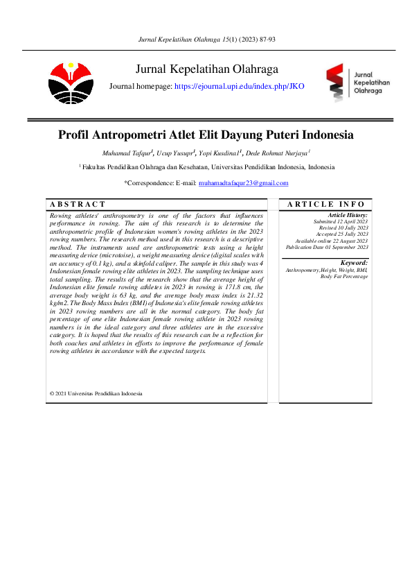 (PDF) Profil Antropometri Atlet Elit Dayung Puteri Indonesia