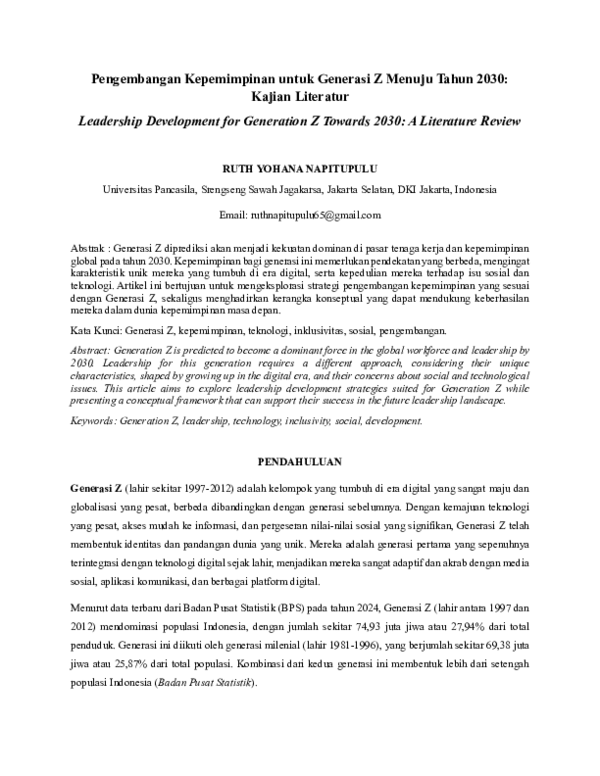 (PDF) Pengembangan Kepemimpinan untuk Generasi Z Menuju Tahun 2030 ...