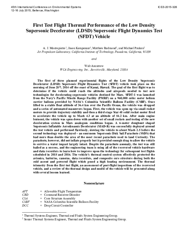 (PDF) First Test Flight Thermal Performance of the Low Density ...