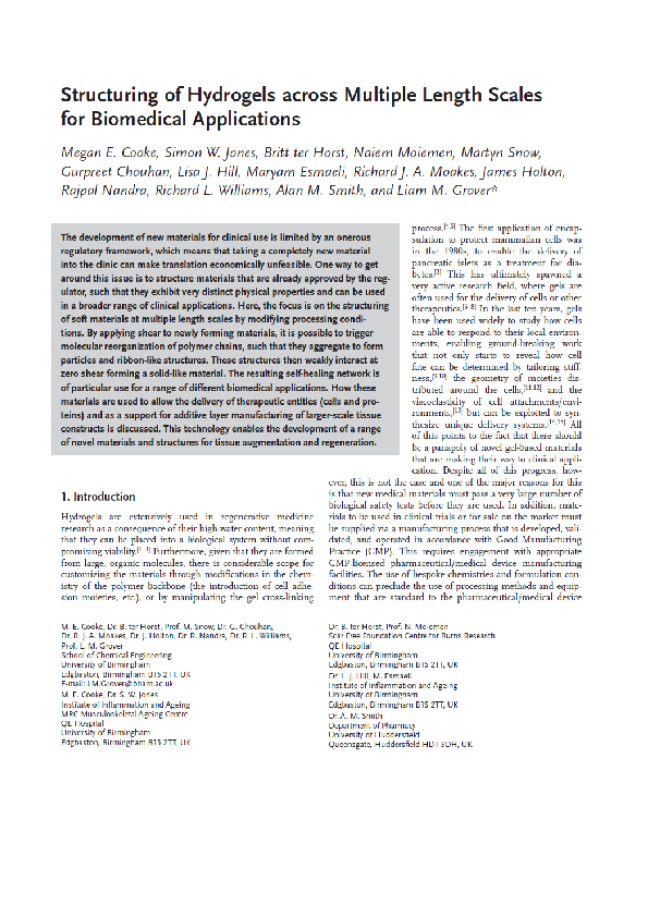 (PDF) Structuring of Hydrogels across Multiple Length Scales for ...