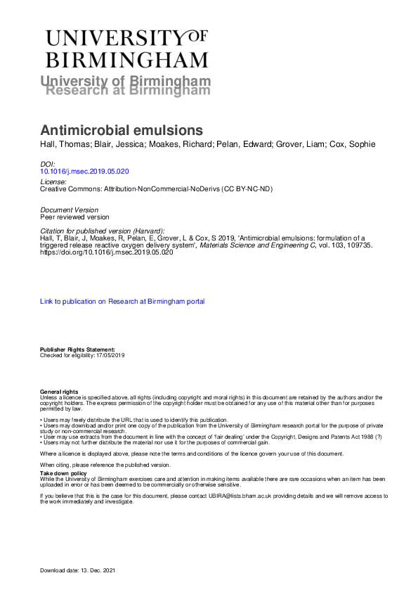 (PDF) Antimicrobial emulsions: Formulation of a triggered release ...