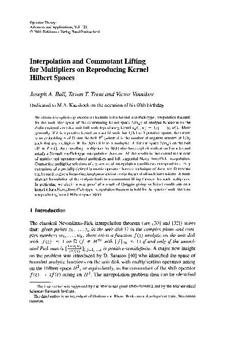 (PDF) Interpolation and Commutant Lifting for Multipliers on Reproducing Kernel Hilbert Spaces