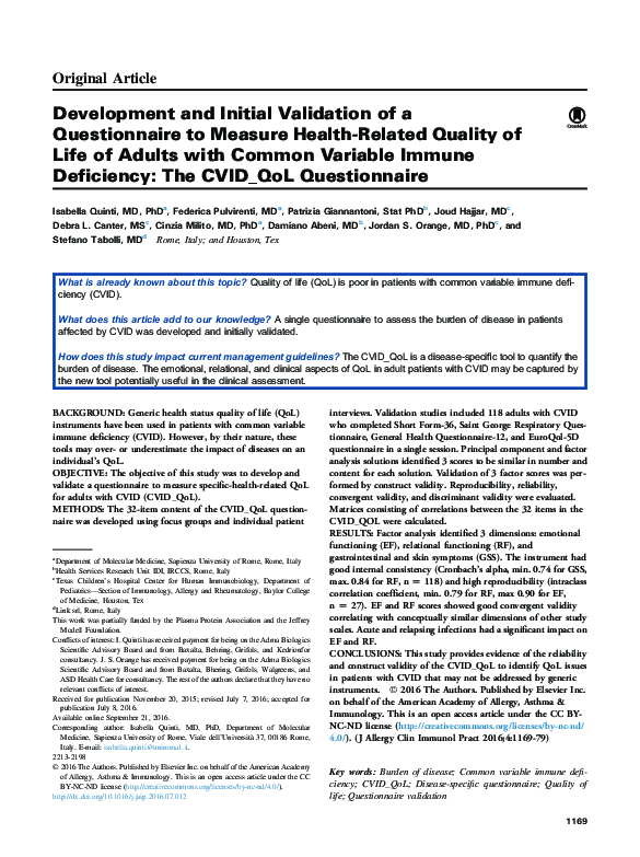 (PDF) Development and Initial Validation of a Questionnaire to Measure Health-Related Quality of ...
