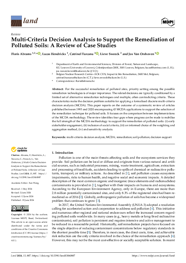 (PDF) Multi-Criteria Decision Analysis to Support the Remediation of Polluted Soils: A Review of ...