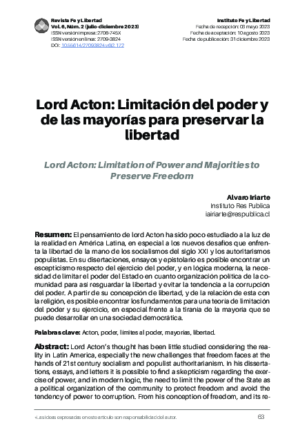 (PDF) Lord Acton: Limitación del poder y de las mayorías para preservar ...