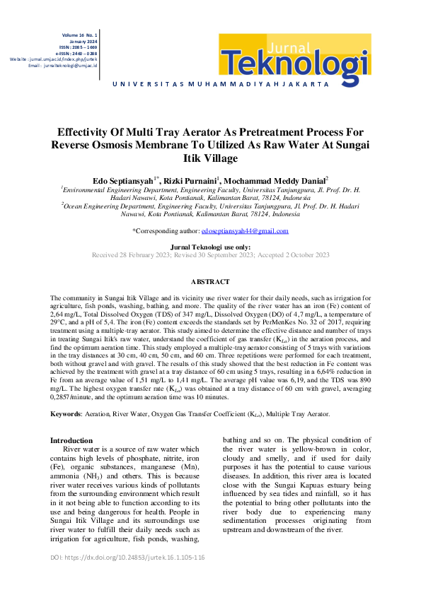 (PDF) Effectivity Of Multi Tray Aerator As Pretreatment Process For ...