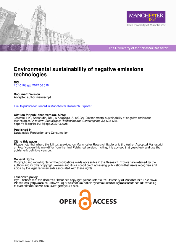 (PDF) Environmental sustainability of negative emissions technologies: A review