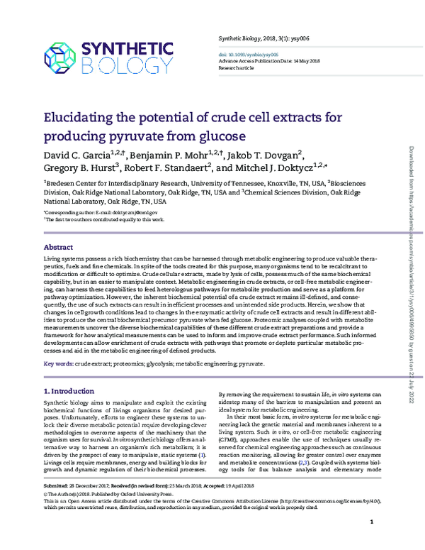 (PDF) Elucidating the potential of crude cell extracts for producing ...