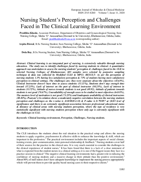 (PDF) Nursing Student’s Perception and Challenges Faced in The Clinical Learning Environment ...
