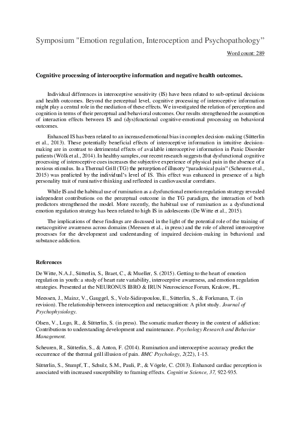 (PDF) Cognitive Processing of Interoceptive Information and Negative ...
