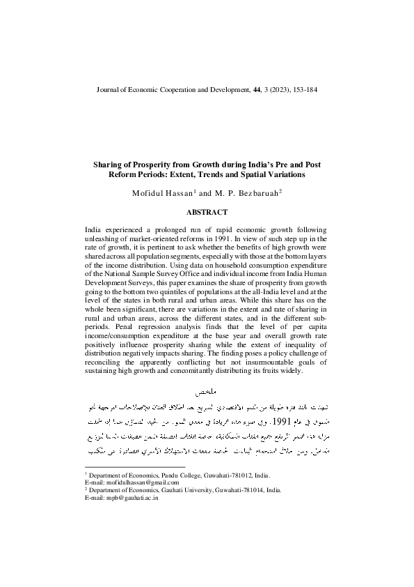 (PDF) Sharing of Prosperity from Growth during India's Pre and Post ...