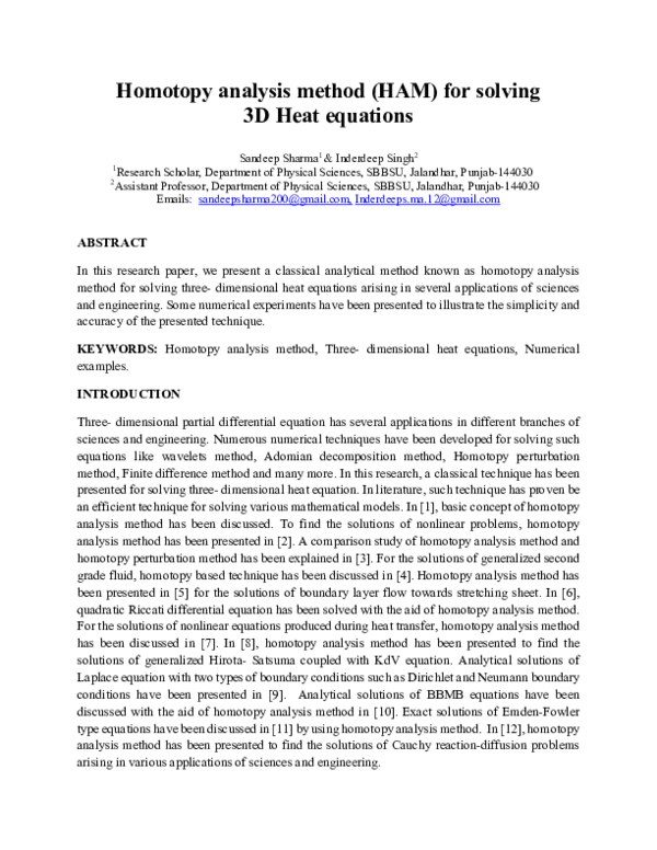 (PDF) Homotopy analysis method (HAM) for solving 3D Heat equations