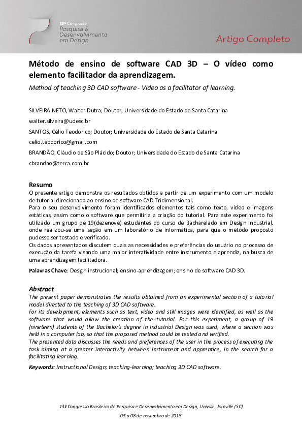(PDF) Método de ensino de software CAD 3D - O vídeo como elemento ...