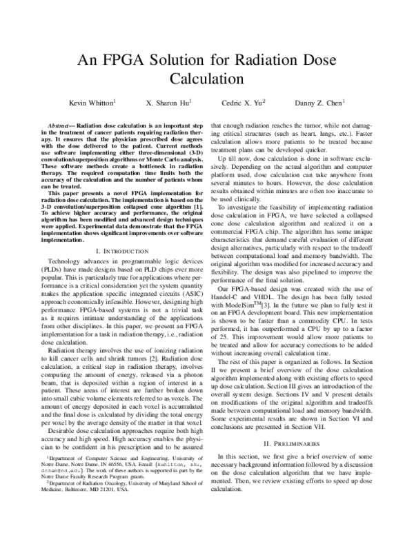 (PDF) An FPGA Solution for Radiation Dose Calculation