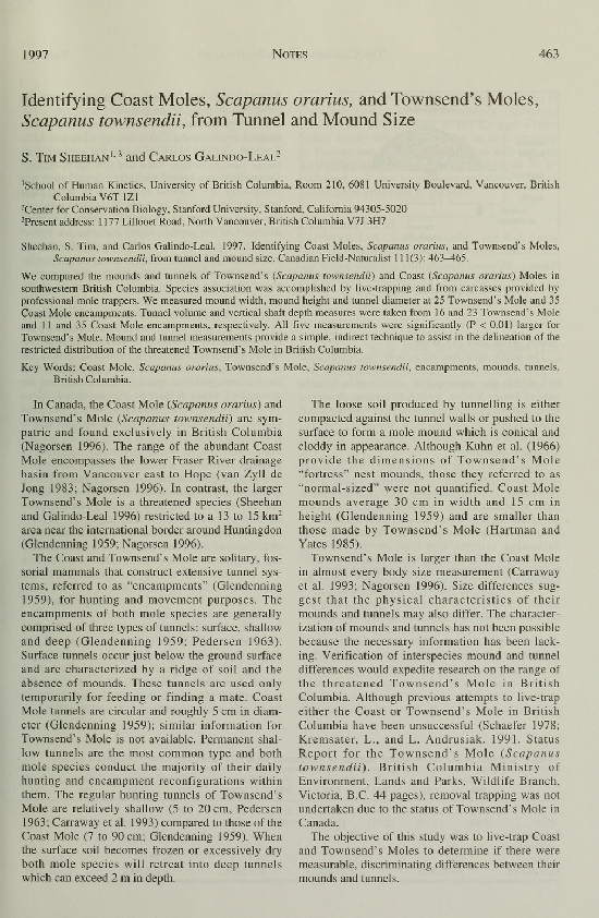 (PDF) Indentifying Coast Moles, Scapanus orarius, and Townsend's Moles ...