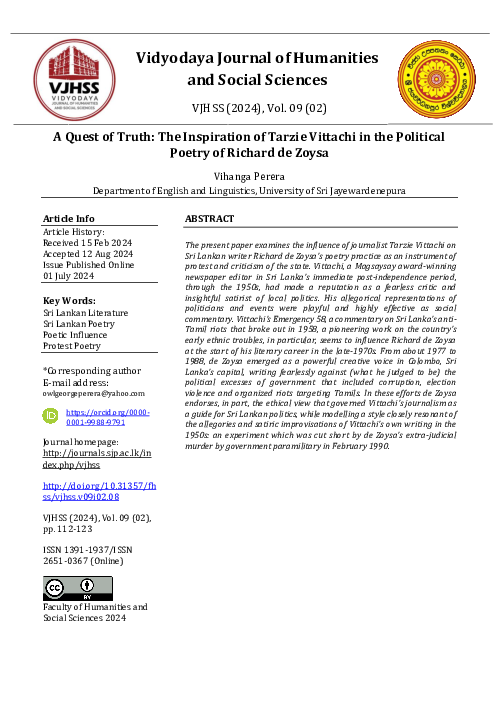 (PDF) A Quest of Truth: The Inspiration of Tarzie Vittachi in the ...