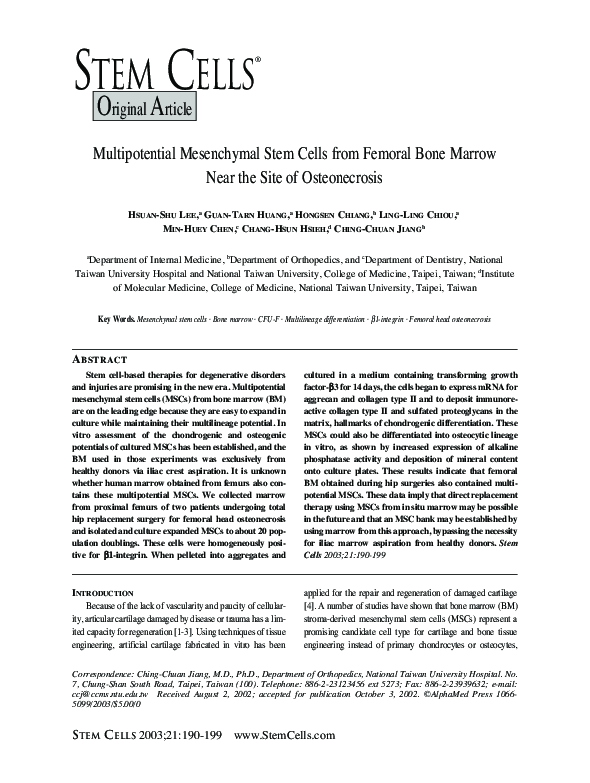 (PDF) Multipotential Mesenchymal Stem Cells from Femoral Bone Marrow Near the Site of ...