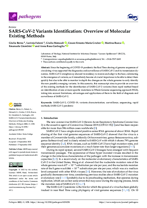 (PDF) SARS-CoV-2 Variants Identification: Overview of Molecular ...