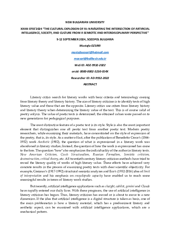 (PDF) USE OF ARTIFICIAL INTELLIGENCE IN MODERN TURKISH POETRY STUDIES