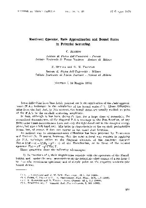 (PDF) Resolvent operator, padé approximation and bound states in ...