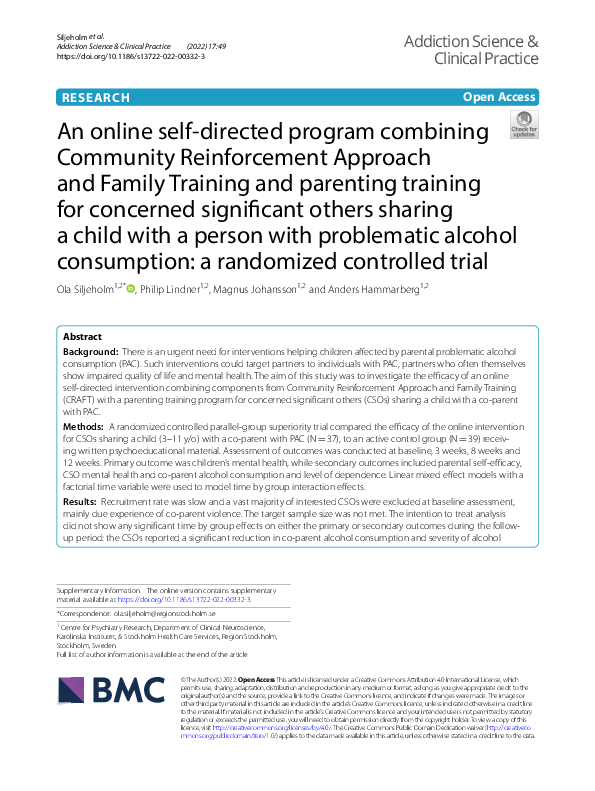 (PDF) An online self-directed program combining Community Reinforcement ...