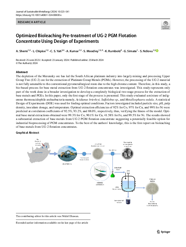 (PDF) Optimized Bioleaching Pre-treatment of UG-2 PGM Flotation ...