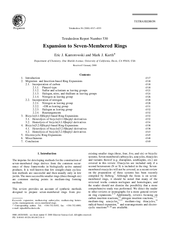 (PDF) Tetrahedron Report Number 530 Expansion to Seven-Membered Rings