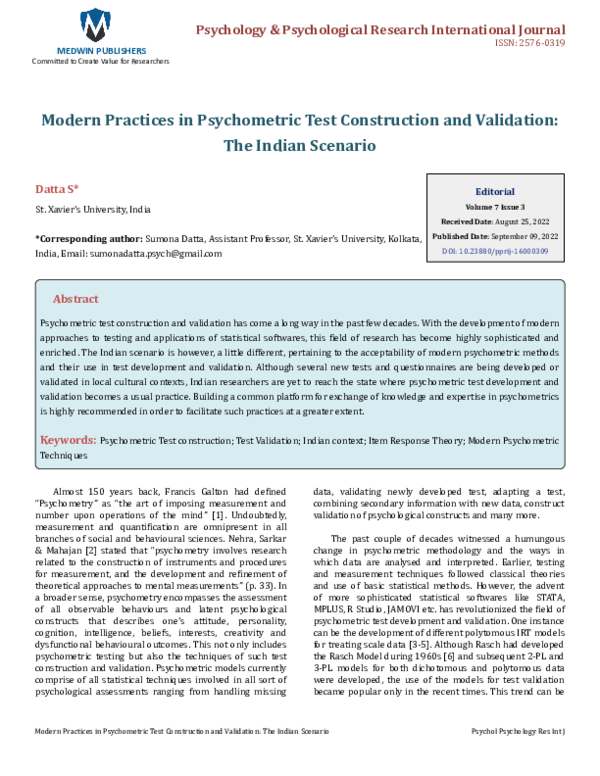 (PDF) Modern Practices in Psychometric Test Construction and Validation ...