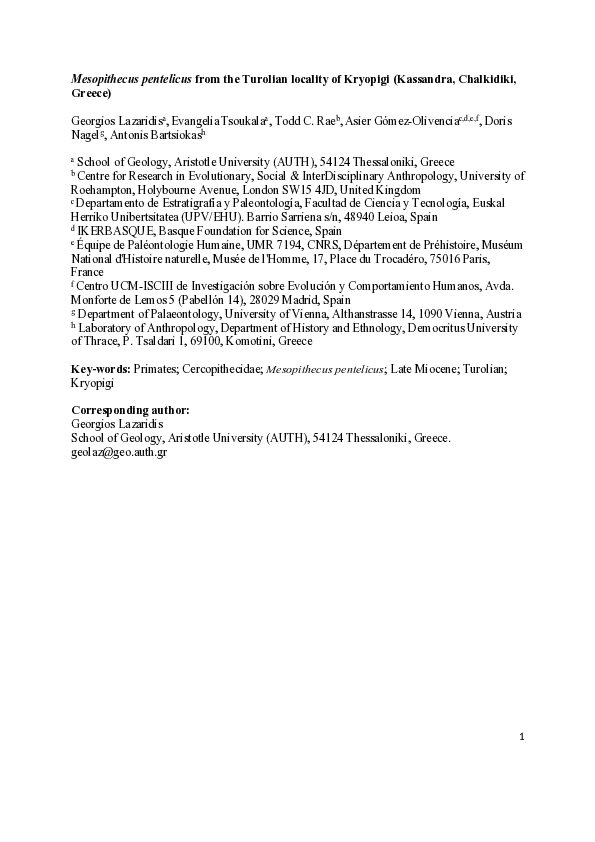 (PDF) Mesopithecus pentelicus from the Turolian locality of Kryopigi ...