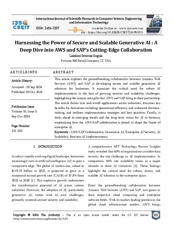 (PDF) Harnessing the Power of Secure and Scalable Generative AI : A Deep Dive into AWS and SAP's ...