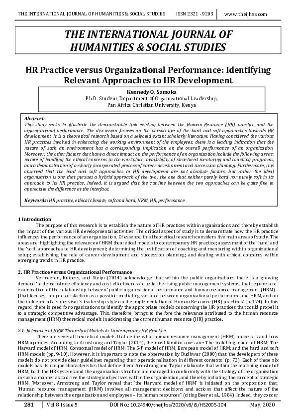 (PDF) HR Practice versus Organizational Performance: Identifying ...