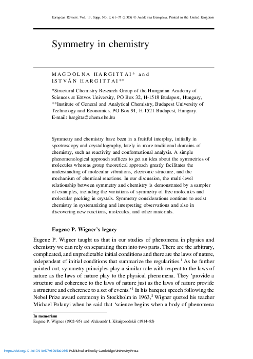 (PDF) Symmetry in chemistry